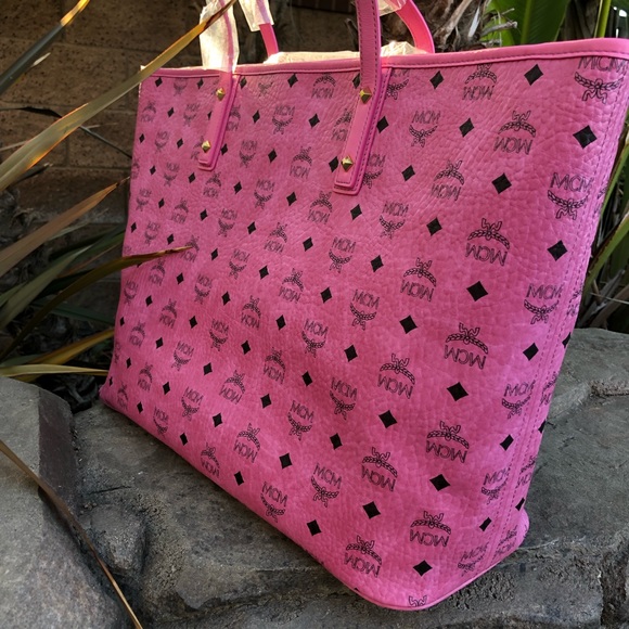 MCM | Bags | Mcm Top Zip Large Pink Anya Tote Bag Pouch Shopper | Poshmark